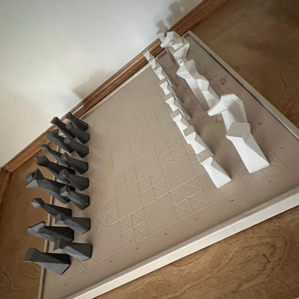 Modern Geometric Chess Set, Personalized Gift, Roll-up Chessboard, 3D ...