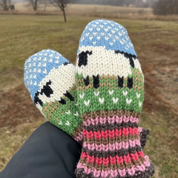 100% Wool Lamb Wool Mittens, Polar Fleece Lining, Hand Knit, Sheep ...