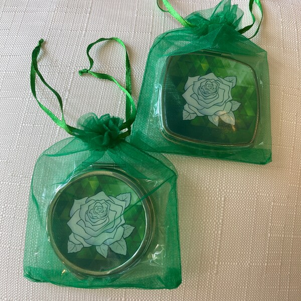 Green and White Compact Mirrors With White Rose, Personalized Compact ...