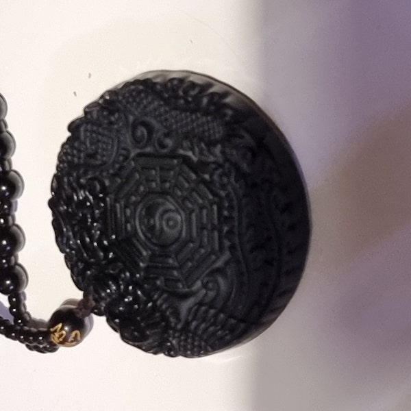 Natural Obsidian Carved Dragon and Phoenix Amulet Pendant / Necklace - Etsy