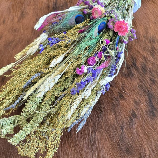Peacock Dried Flower Spray, 16 X 8 Inches - Etsy
