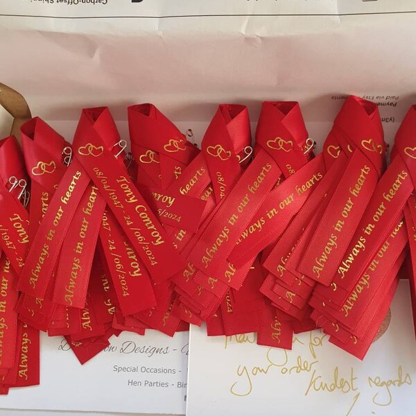 RIP Personalised Funeral Ribbons. Shaped Memorial Ribbons Ribbon With ...