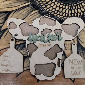 Cow Tag Baby Milestones, Baby Shower Gift, Baby Boy, Birth Announcement ...