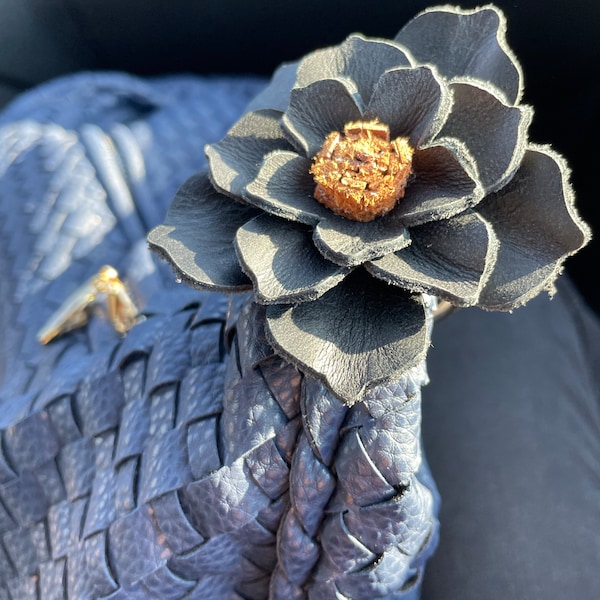 Black Flower Leather Purse Charm, Single Magnolia Flower Purse Charm ...