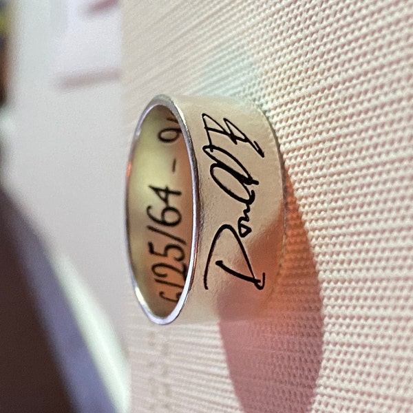 Custom Handwriting Ring Wide Handwriting Band in Sterling Silver ...