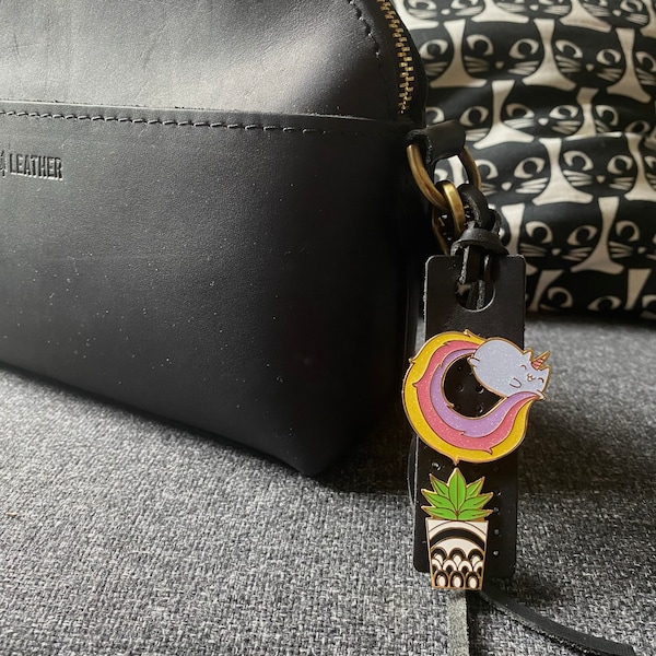 Small Enamel Pin Display Tag for Handbags. Upcycled Leather, Pin Badge ...