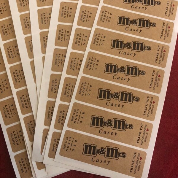 M&M Chocolate Wedding Stickers, Wedding Favours, Bridal Shower. - Etsy