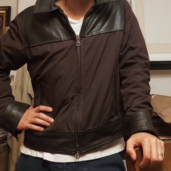 Pleated Leather Bomber 1980s . Tactical Pollini Italy Boxy Leather ...