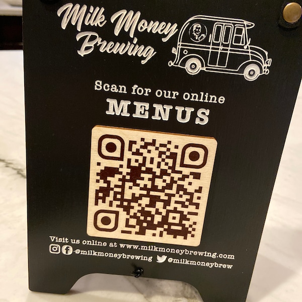 Table Sign QR Code SCAN for MENU | Custom Engraved Wooden Restaurant ...