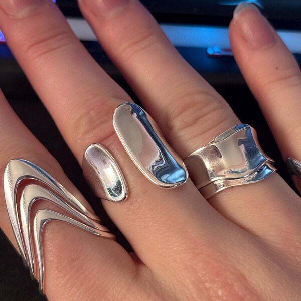 925 Sterling Silver Adjustable Ring | Hammered Ring | Textured Ring | Statement Bold Ring ...