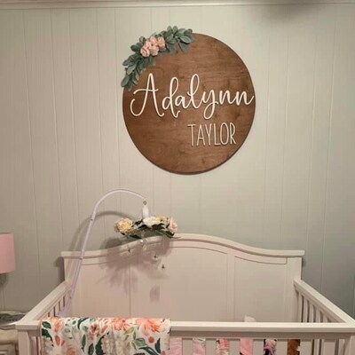24 Circle Custom 3D Wood Cut Out Name Sign With Florals - Etsy