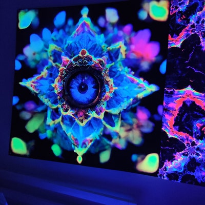 Macrodose Ceiling Canopy Trippy UV Reactive Geometric Tapestry 6 Petals ...