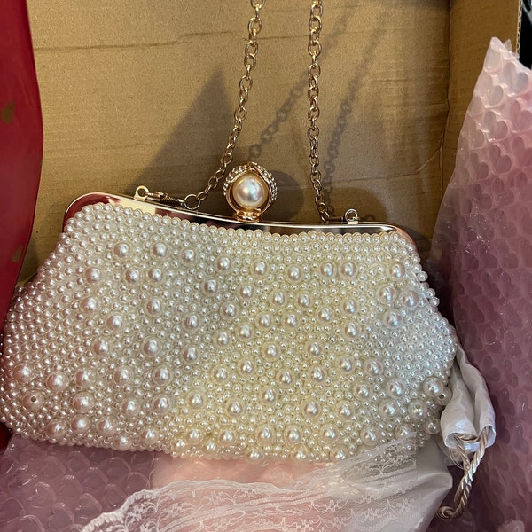 Pearl Clutch Bag, Pearl Evening Bag, Bridal Clutch With Pearls, Beaded ...