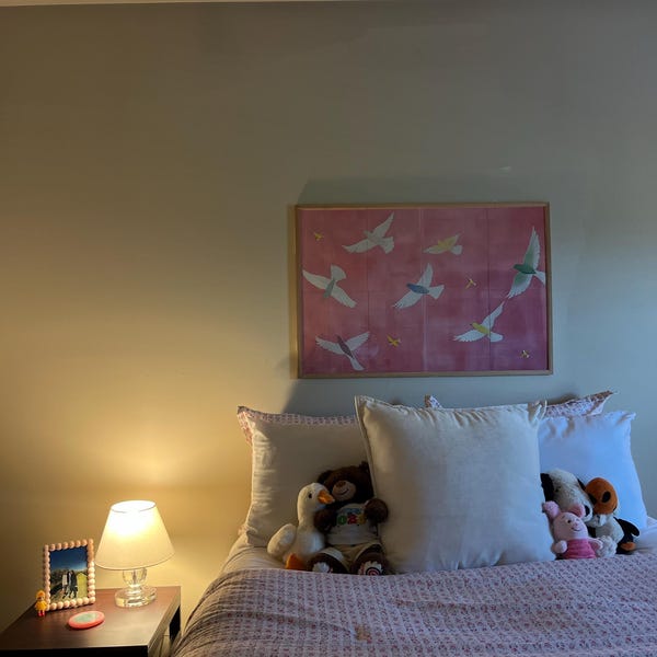 Pink Birds & Butterflies Art Print | Abstract Painting | Girl Apartment ...