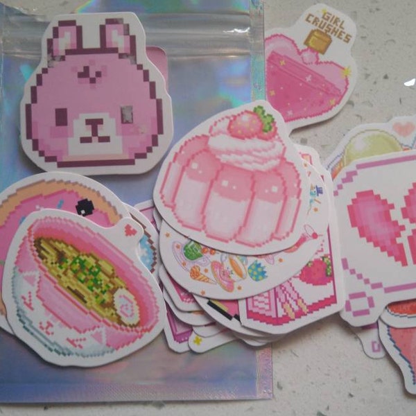 Cute Girly Pink Pixel Aesthetic Sticker Pack – Matte Vinyl Stickers for ...