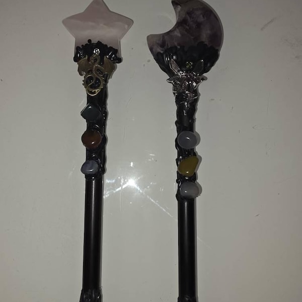 Custom Crystal Magic Wands, Handmade Moon and Stars Wands, Natural ...