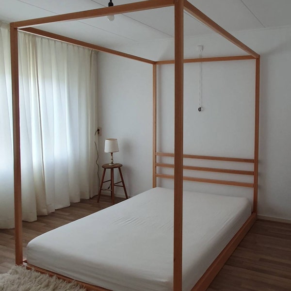 Square Bed With Slats, Floor Bed, Busywood Canopy Bed Frame, Handmade ...