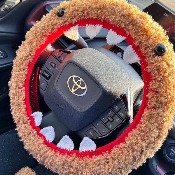 Cute Fluffy Soft Grey Car Steering Wheel Cover, Crochet Steering Wheel ...