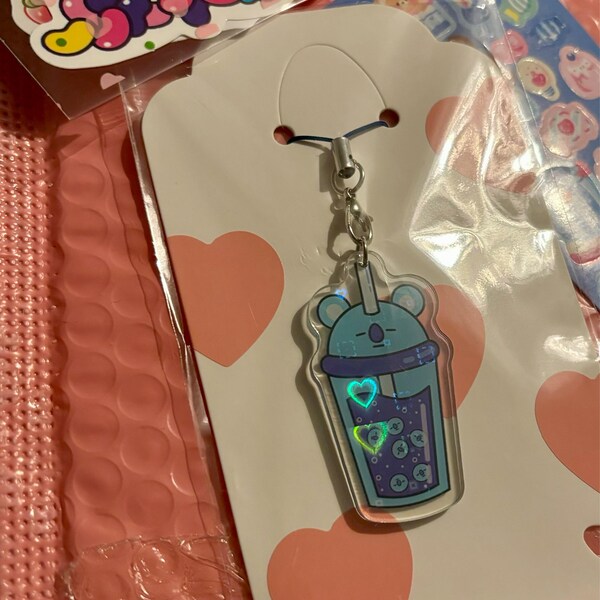 BT21 Style Boba Tea BTS K-pop Series Acrylic Keychain Keyring ...