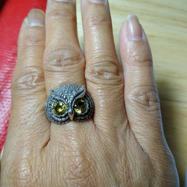 Owl Ring With Citrine Eyes in Sterling Silver - Etsy