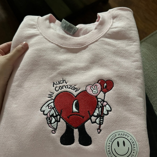 Benito Heart Corazon Bad Bunny Pink Crewneck - Bad Bunny Merch Worlds ...