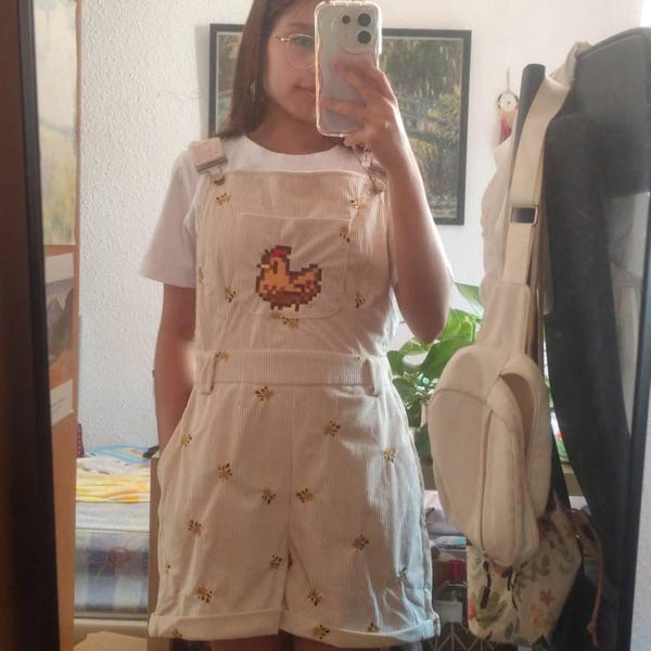 Chicken Stardew Valley Floral Overalls Pants / Embroidery Overalls ...