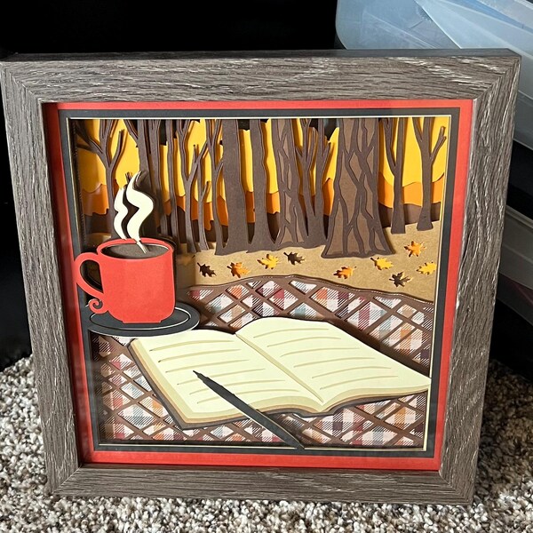 Forest Journaling Shadow Box Svg, Fall Shadow Box Svg, Cozy Fall Shadow ...