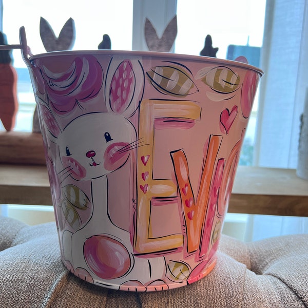 Pink Easter Pail for Girls, Custom Bunny Easter Bucket for Girls, Pink ...