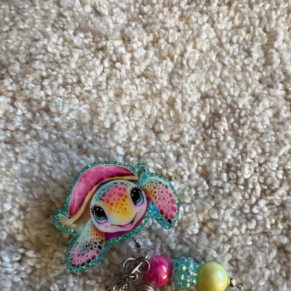 Turtle Badge Reel, Sea Turtle Badge, Beaded Badge, Badge Reel for Nurse ...