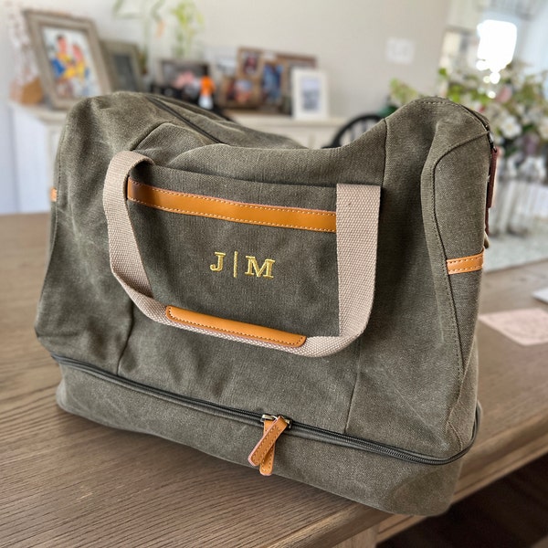 Personalized Leather Weekend Bag - Custom Carry on Bag - Men's Vacation ...