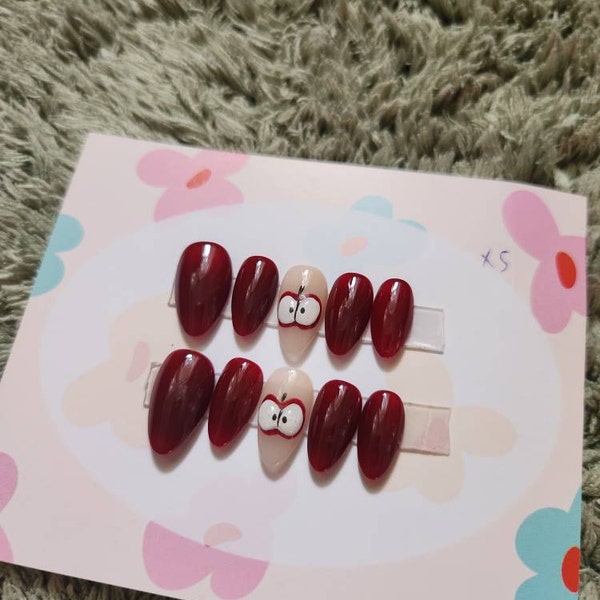 Apple 3d Hand Painted Nails/ Custom Press on Nails/ Hand Made Press on ...