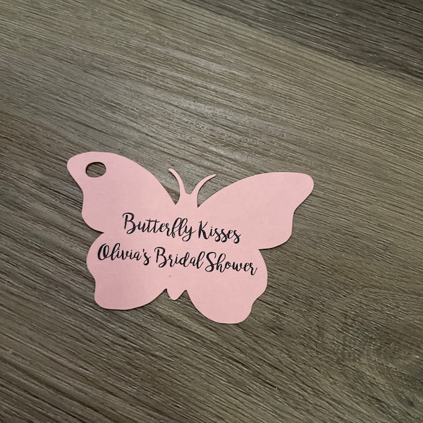 Pink Butterfly Tags - Custom Light Pink Wedding Favor Tags - Butterfly ...
