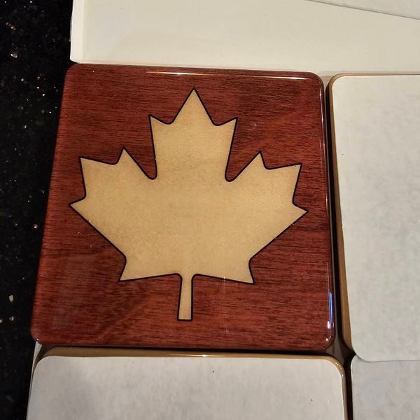 Fallen Maple Leaf Wood Inlay Coasters - Etsy