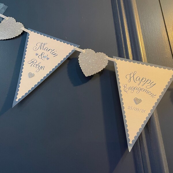 Handmade Engagement Bunting - Personalised Silver Engagement Banner ...