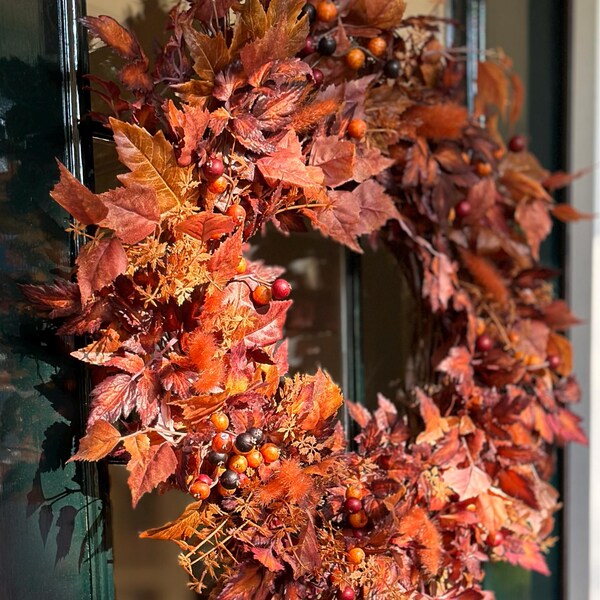 Rust Brown Fall Foliage Wreath for Front Door, XL Fall Wreath With ...