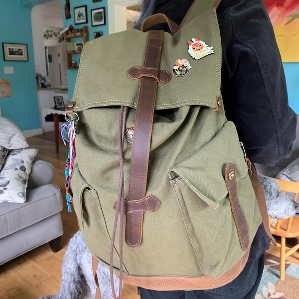 Explorer Rucksack Canvas Backpack - Army Green, Vintage Styled, Rustic ...