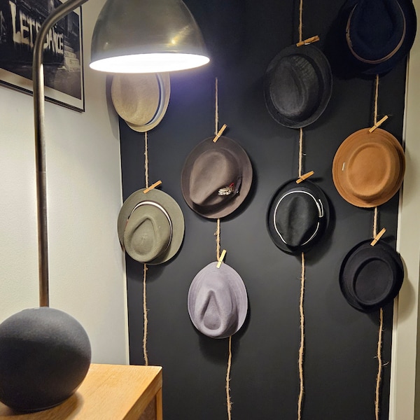 Hat Organizer - Hat Wall Hanging - Fedora Display - Hat Rack ...