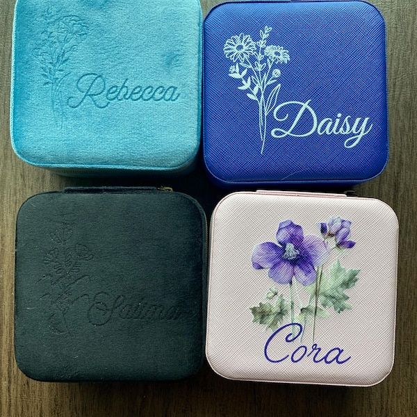 Custom Initial Jewelry Box, Engraved Vegan Leather Jewelry Storage ...