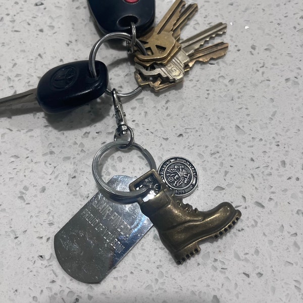 Engraved United States Army Keychain: Bronze Boot, Stainless Steel Tag ...