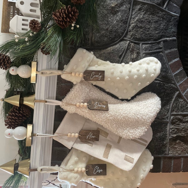 Beaded Wooden Name Tag - Personalized Christmas Stocking Tags - Wooden ...