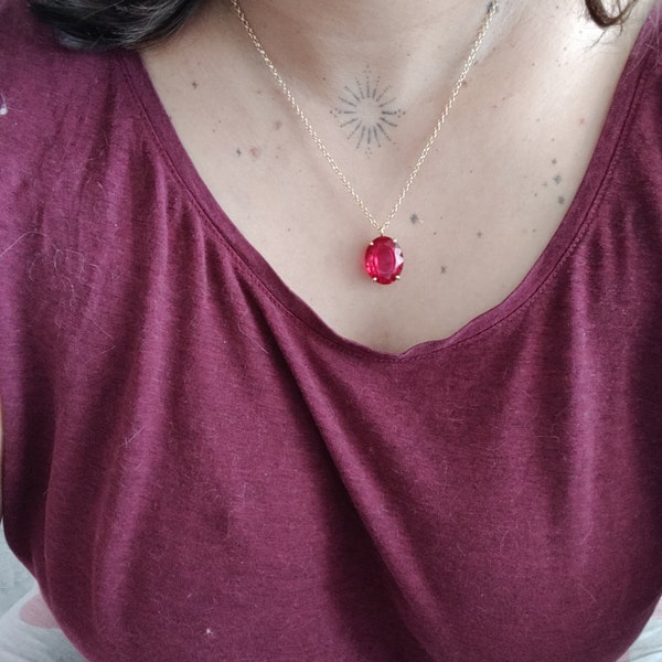 Ruby Necklace for Women · Handmade Oval Pendant · Long Ruby Pendant ...