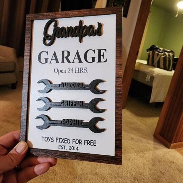 Personalized Grandpa's Garage With Kids Name Wooden Sign, Custom Garage ...