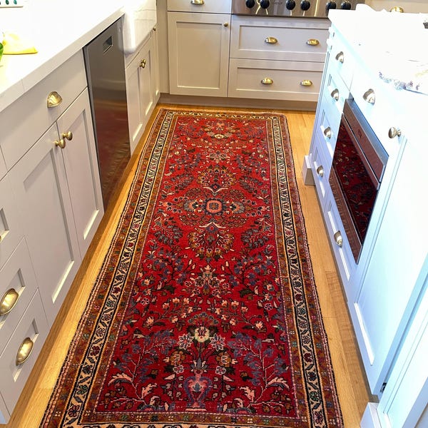 4x6 Red Black Ivory Vintage Geometric Small Area Rug Hand-knotted ...