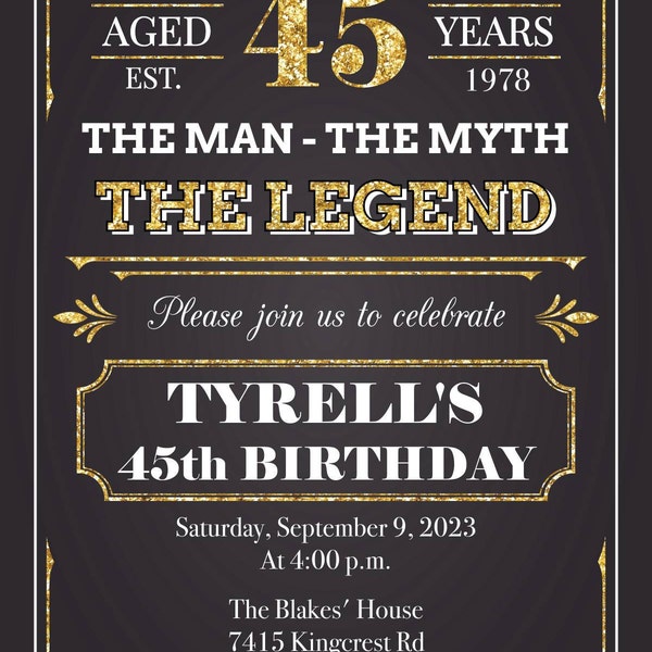 Editable the Man the Myth the Legend Birthday Invitation ANY AGE Aged ...