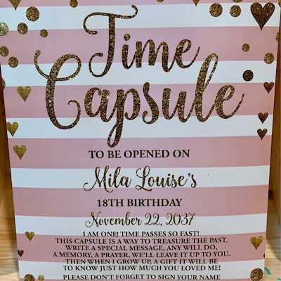 Baby Time Capsule Sign, Message Note, 1st Birthday Girl, Time Capsule ...