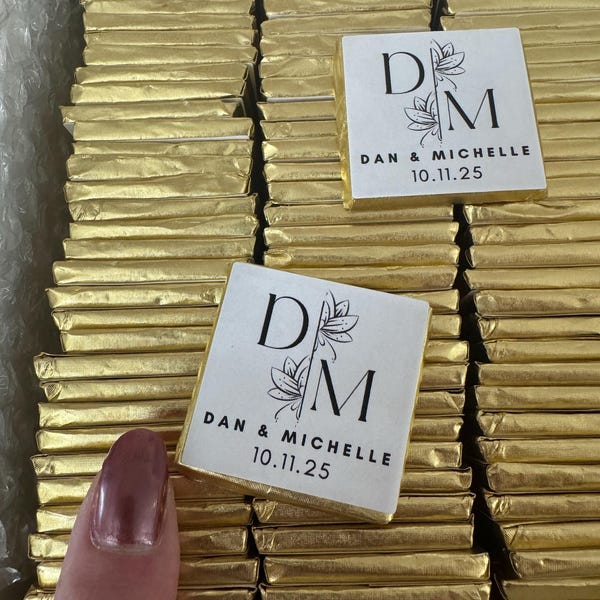 50 Personalized Wedding Chocolate Favors, Custom Gold Silver Foil Milk ...