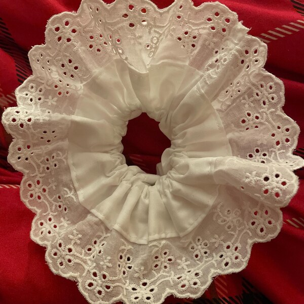White Ruffle Frill Scrunchie, Large White Lace Hair Scrunchies ...