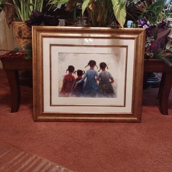 Three Sisters Art Print, Three Girls Paintings Flower Garden Three ...