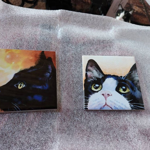 Tuxedo Cat Ceramic Tile - Cat Decorative Tile - Cat Lover Gift - Unique ...