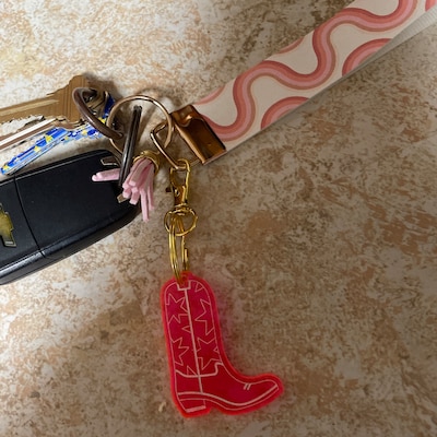 Cowgirl Boot Keychain Rodeo Hot Pink Neon Key Ring Cute Keychain ...